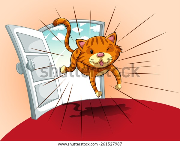 Cat Running Towards House Stock Vector (Royalty Free) 261527987 ...