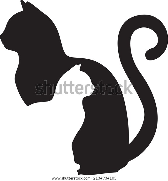 Cat Silhouette Vector Black White เวกเตอร์สต็อก ปลอดค่าลิขสิทธิ์