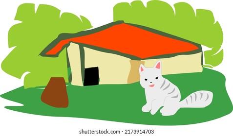 Cat Sitting Infront House Vector Illustration Stock Vector (Royalty ...