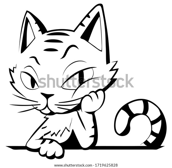 Cat Sitting Table Cartoon Character Stencil Stock Vector (Royalty Free ...