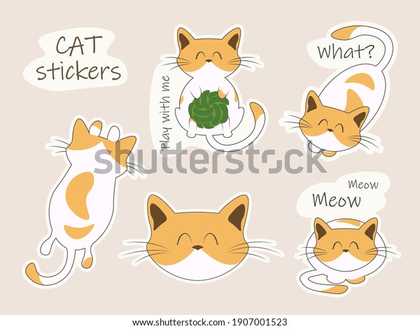 Cat Stickers Cute Pet Labels Motivation Stock Vector (Royalty Free ...