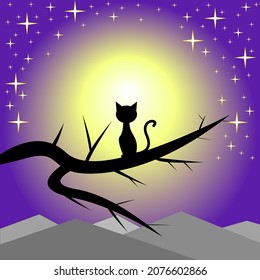 Cat Under Moonlight Night Vector Stock Vector (Royalty Free) 2076602866 ...