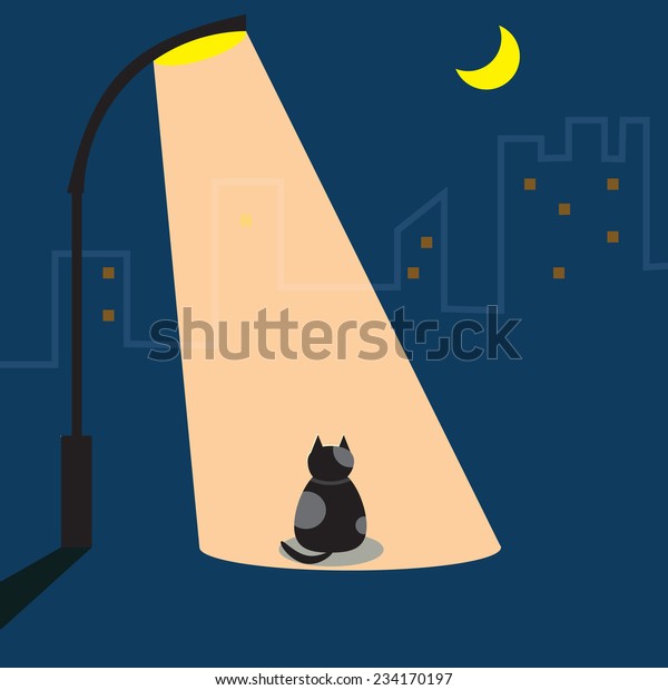Cat Waiting Under Street Light Night 스톡 벡터(로열티 프리) 234170197 | Shutterstock