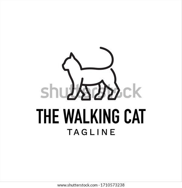 Cat Walking Logo One Line Outline Stock Vector (Royalty Free ...