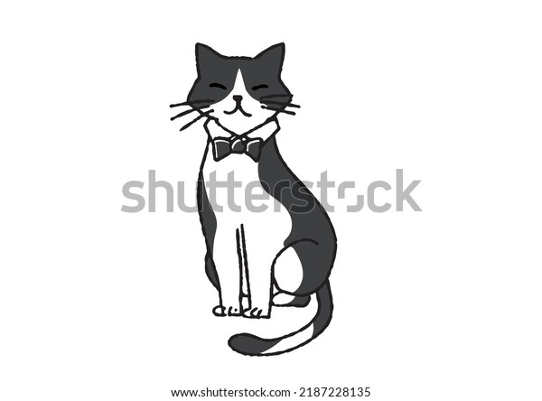 Cat Wearing Ribbon Collar Comical Handdrawn Stock Vector (Royalty Free ...