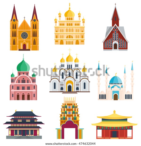 Cathedral Churche Infographic Temple Building Landmark Stock Vector ...