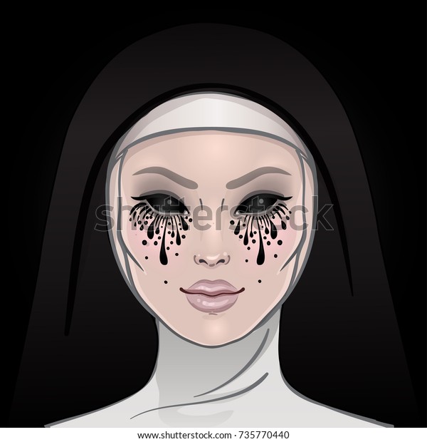 Catholic Nun Empty Creepy Crying Eyes 스톡 벡터(로열티 프리) 735770440 ...