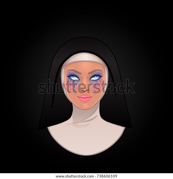 Catholic Nun Empty Creepy Crying Eyes: vetor stock (livre de direitos ...