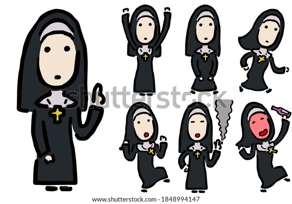 Catholic Nun Set Hand Drawn Vector Stock Vector (Royalty Free ...