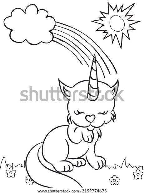 Caticorn Coloring Pages Cat Unicorn Coloring Stock Vector (Royalty Free ...