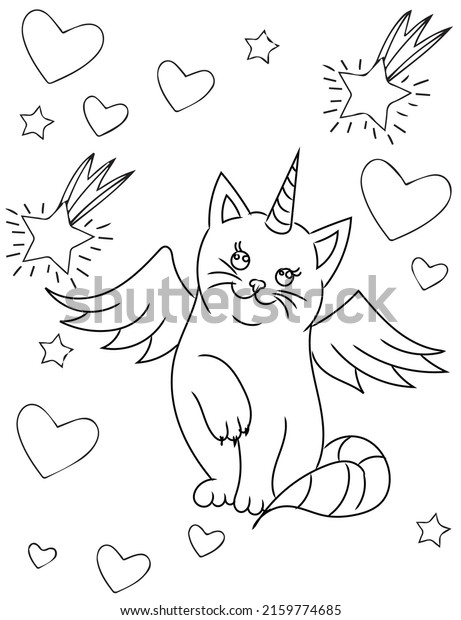Caticorn Coloring Pages Cat Unicorn Coloring: เวกเตอร์สต็อก (ปลอดค่า ...