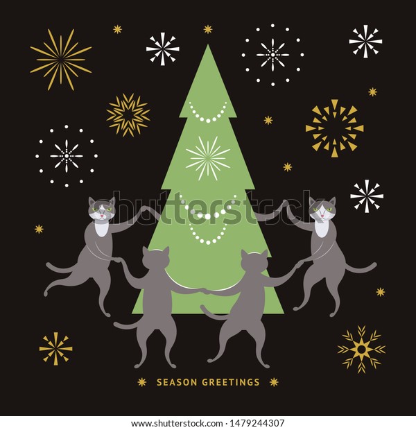 Cats Dancing Illustration Greeting Card Banner Stock Vector (Royalty ...