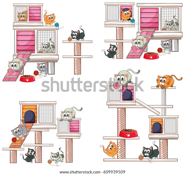 Cats Different Designs Cat House Illustration Stock Vector (Royalty ...