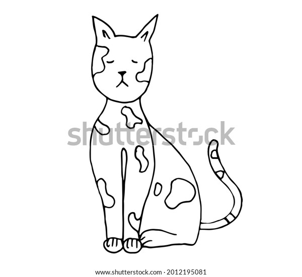 Cats Drawn Black Outline Isolated On Stock Vector (Royalty Free ...