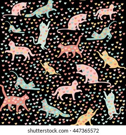 Cats Hearts Seamless Pattern Stock Vector (Royalty Free) 447365572 ...