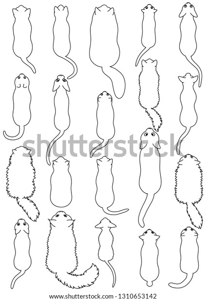 Cats Line Art Top View Set Stock Vector (Royalty Free) 1310653142 ...