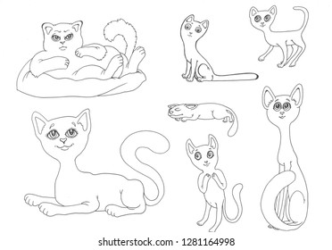 Vector Illustration Character Design Outline Cat Stock Vector (Royalty ...