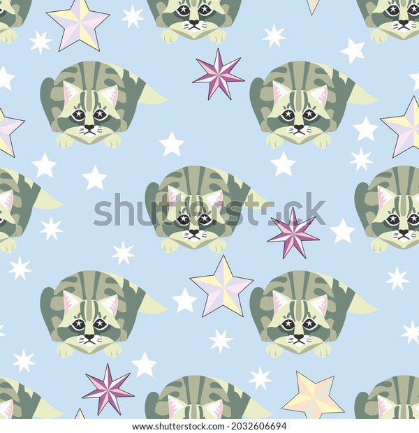 Cats Stars Seamless Pattern Pastel Wallpaper: เวกเตอร์สต็อก (ปลอดค่า ...