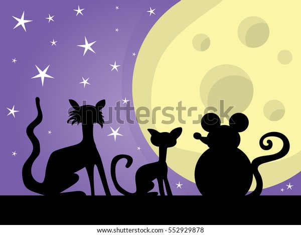 Cats Watching Full Moon Mouse Stock Vector (Royalty Free) 552929878