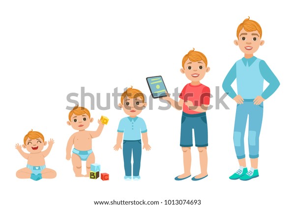 Caucasian Boy Growing Stages With Illustrations In Different Age