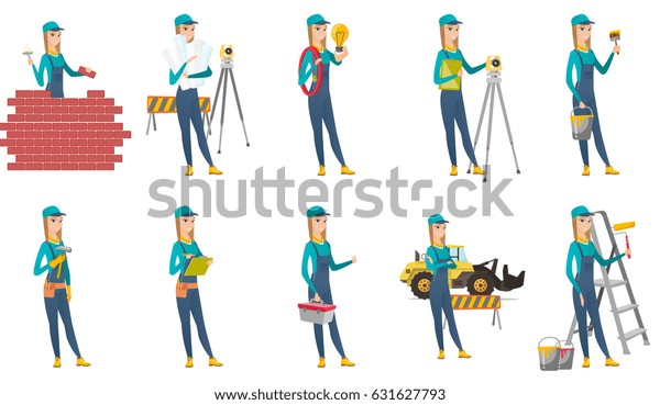 Caucasian Bricklayer Uniform Work Bicklayer Working Stock Vector ...