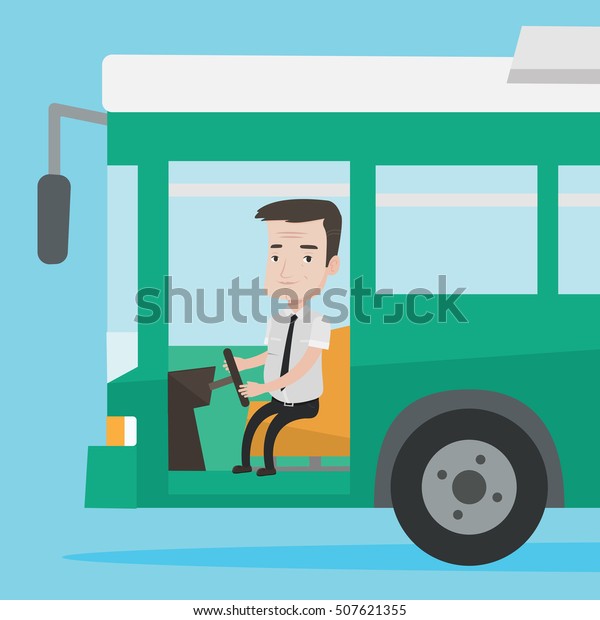 Caucasian Bus Driver Sitting Steering Wheel Stock Vector (Royalty Free ...