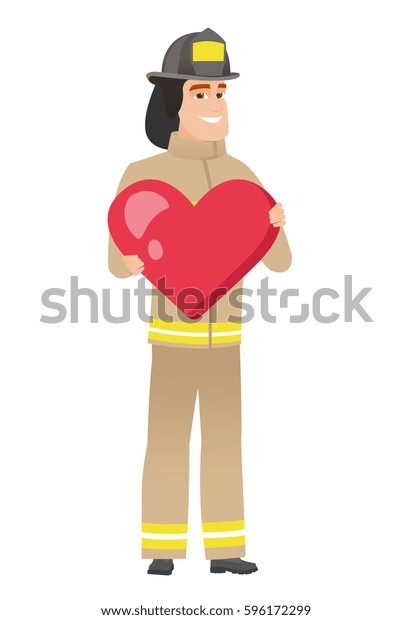 Caucasian Firefighter Showing Big Red Heart Stock Vector (Royalty Free ...