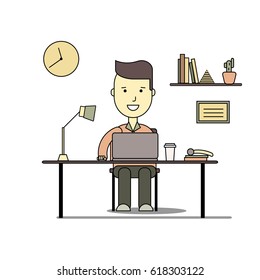 Caucasian Man Working On Computer Flat Stock Vector (Royalty Free ...