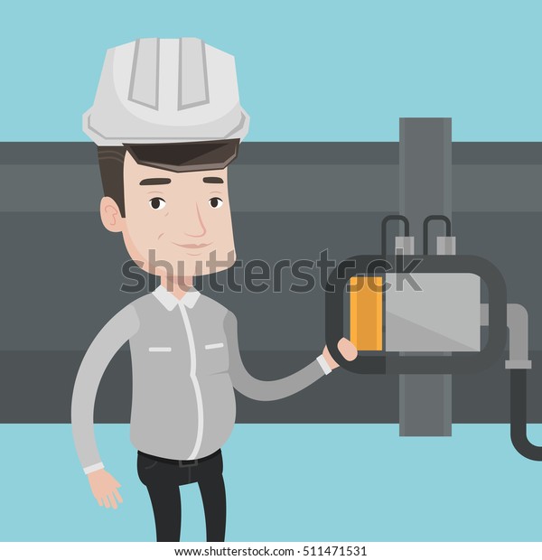 Caucasian Operator Oil Refinery Plant Checking Stock Vector (Royalty ...
