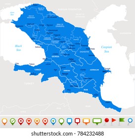 Caucasus Region Map Detailed Vector Illustration 스톡 벡터(로열티 프리 ...