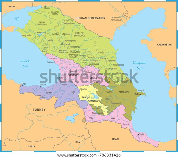 Caucasus Region Map Detailed Vector Illustration Stock Vector (Royalty ...
