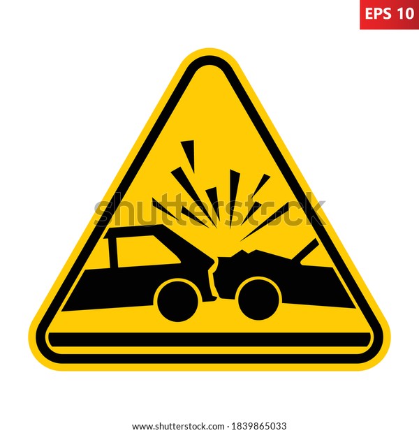 Caution car accident sign. Risk of vehicles crash warning sign. Vector ...