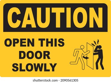 Caution Door Swings Open Warning Sign Stock Vector (Royalty Free ...
