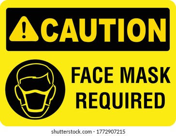 Caution Face Mask Required Warning Sign Stock Vector (Royalty Free ...