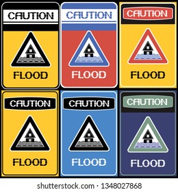 Caution Flood Signsset Information About Natural Stock Vector (Royalty ...
