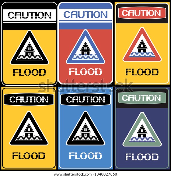 Caution Flood Signsset Information About Natural Stock Vector (Royalty ...