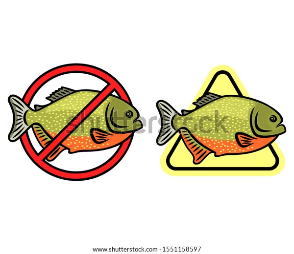 Caution Piranha Swimming Prohibited Warning Signs Stock Vector (Royalty ...