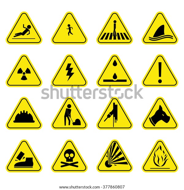 Caution set yellow icon symbol sign vector pictogram