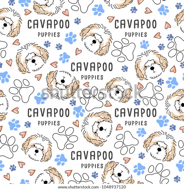 Cavapoo Dog Breed Collection Seamless Pattern Stock Vector (Royalty ...