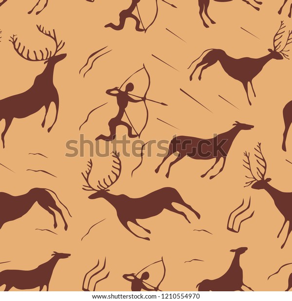 Cave Drawing Pattern Ancient Rockpainting Stone Stock Vector (Royalty ...