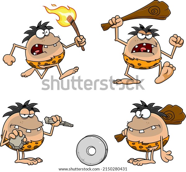 Caveman Cartoon Characters Vector Hand Drawn: เวกเตอร์สต็อก (ปลอดค่า ...