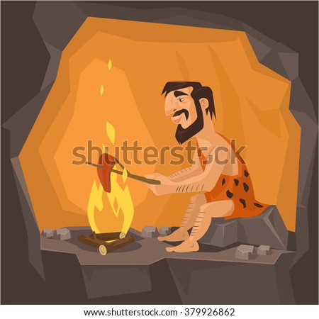 Caveman Cooking Cave Vector Flat Illustration Stock Vector (Royalty ...