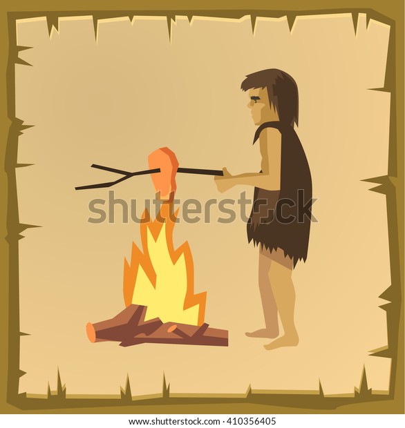 Caveman Cooking Vector Flat Cartoon Illustration: vetor stock (livre de ...