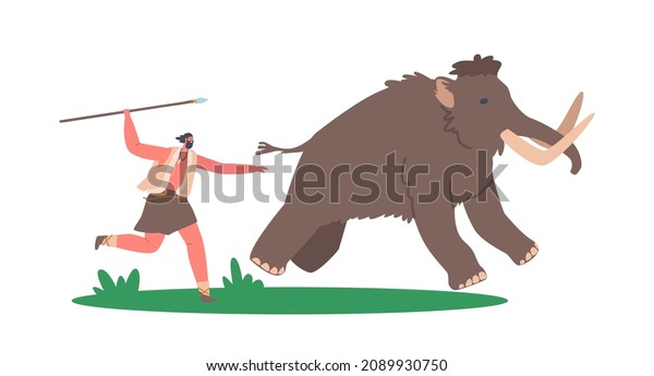 Caveman Spear Chase Mammoth Prehistoric Ages Stock Vector (Royalty Free ...