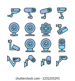 Cctv Security Camera Icons Blue Theme Stock Vector (Royalty Free ...