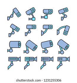 Cctv Security Camera Icons Blue Theme Stock Vector (Royalty Free ...