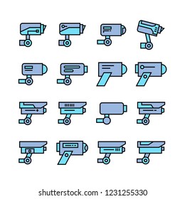 Cctv Security Camera Icons Blue Theme Stock Vector (Royalty Free ...