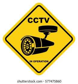 Cctv Warning Yellow Sign Video Surveillance Stock Vector (Royalty Free ...