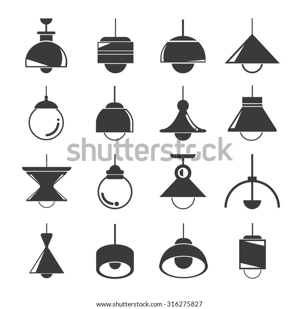 Ceiling Lamp Icons Set Interior Furniture Stock Vector (Royalty Free ...