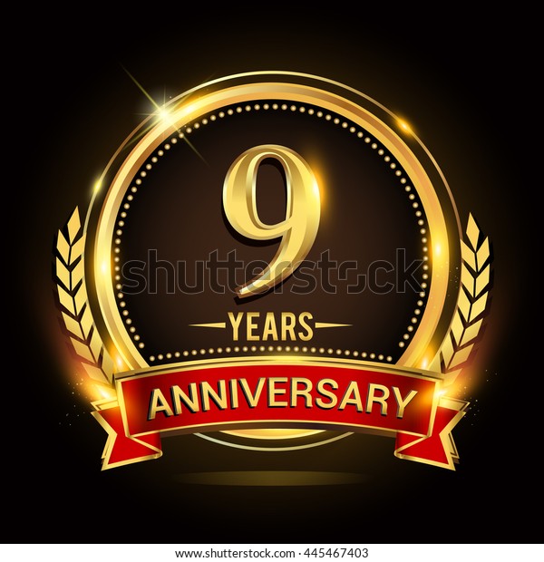 Celebrating 9 Years Anniversary Logo Golden Stock Vector (Royalty Free ...